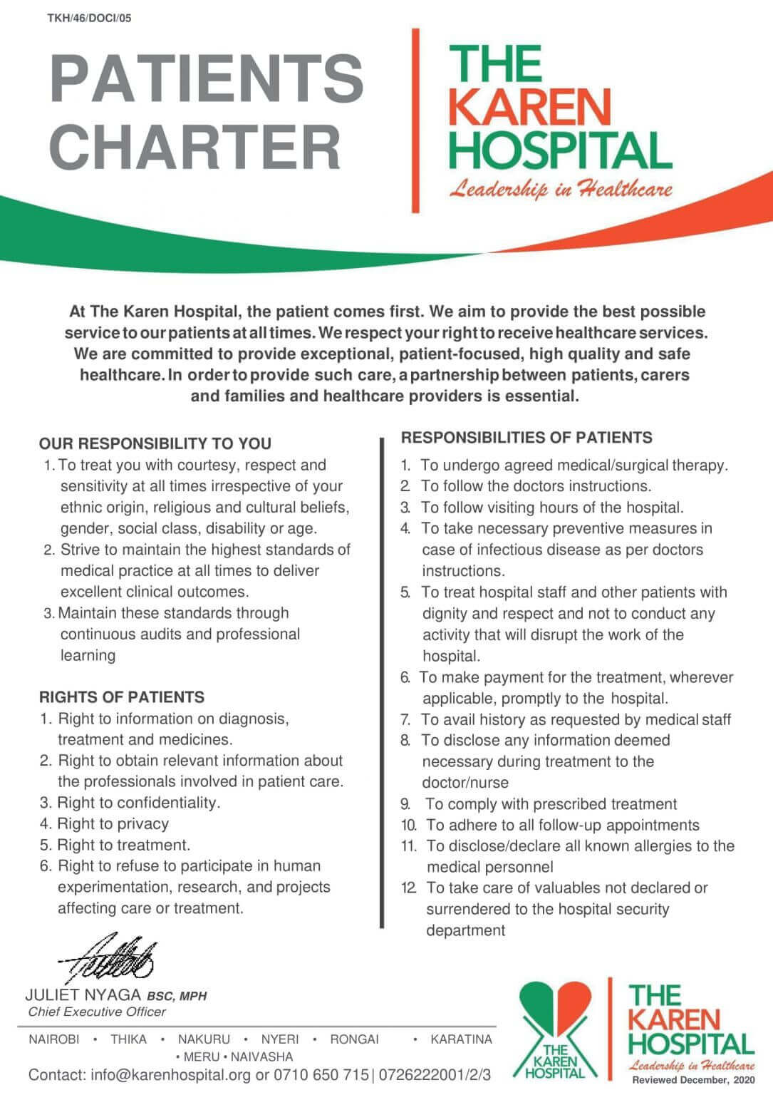 Patients Charter - The Karen Hospital